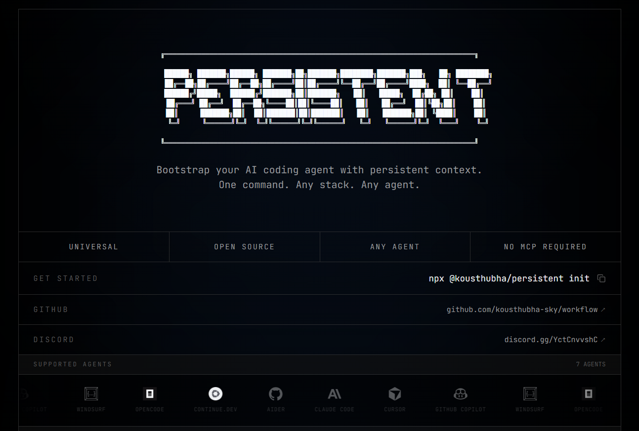 persistent — Universal AI Workflow Bootstrap with Persistent Context